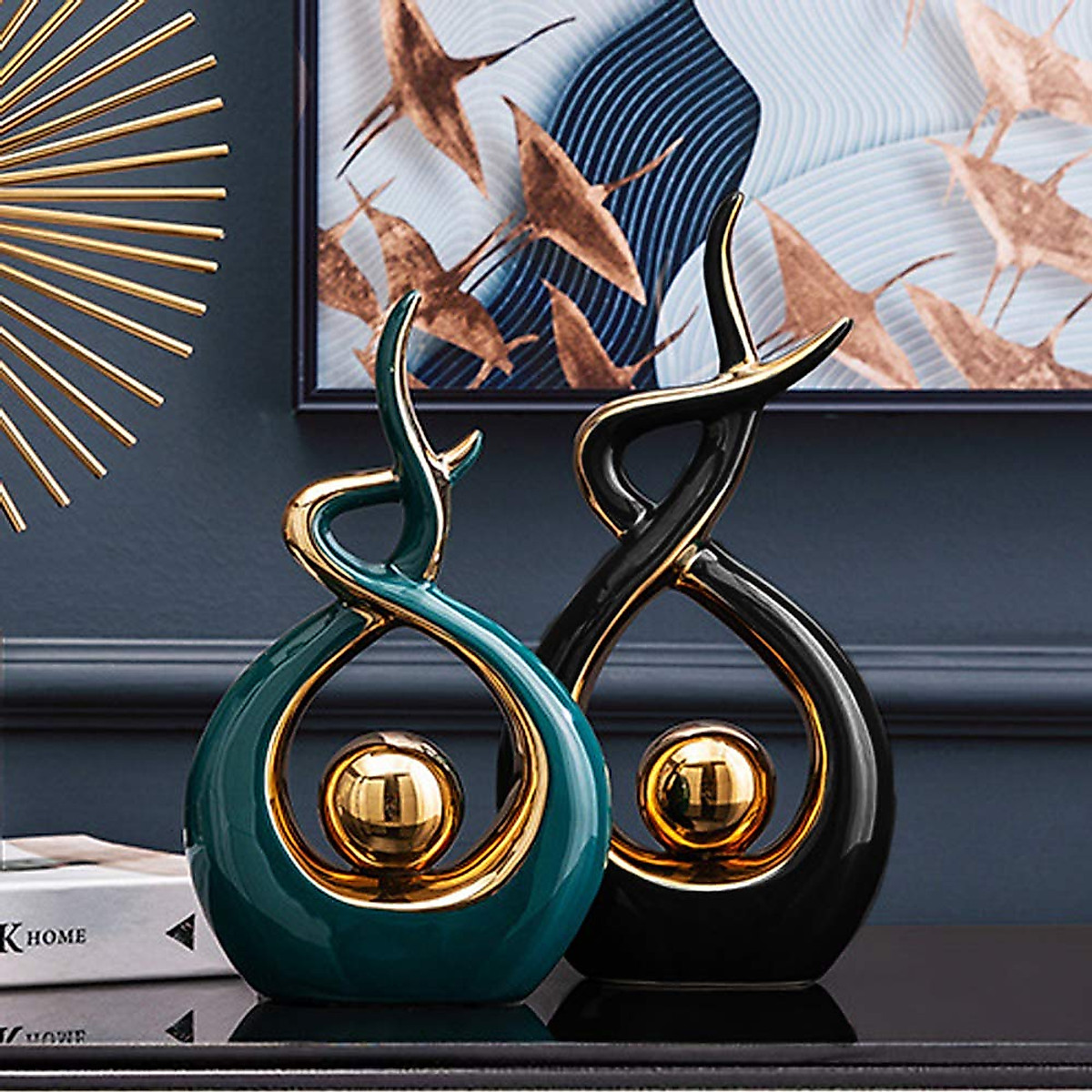 Pearlead Creative Ceramic Sculpture Abstract Ornament Figurine Gold Modern Statue for Home Office Decor Centerpiece Decoration Living Room 12.2 Inches Black