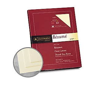 Southworth Resume 100% Cotton Ivory Paper - 8 1/2 x 11 in 32 lb Bond Wove 100% Cotton 100 per Package