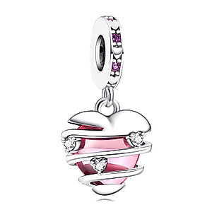 Annmors Jewelry Entwined Red Heart Dangle Charms for Woman-925 Sterling Silver Dangle Pendant ead with Cubic Zirconia,Jewelry Beads DIY Gifts for Women Bracelet & Necklace