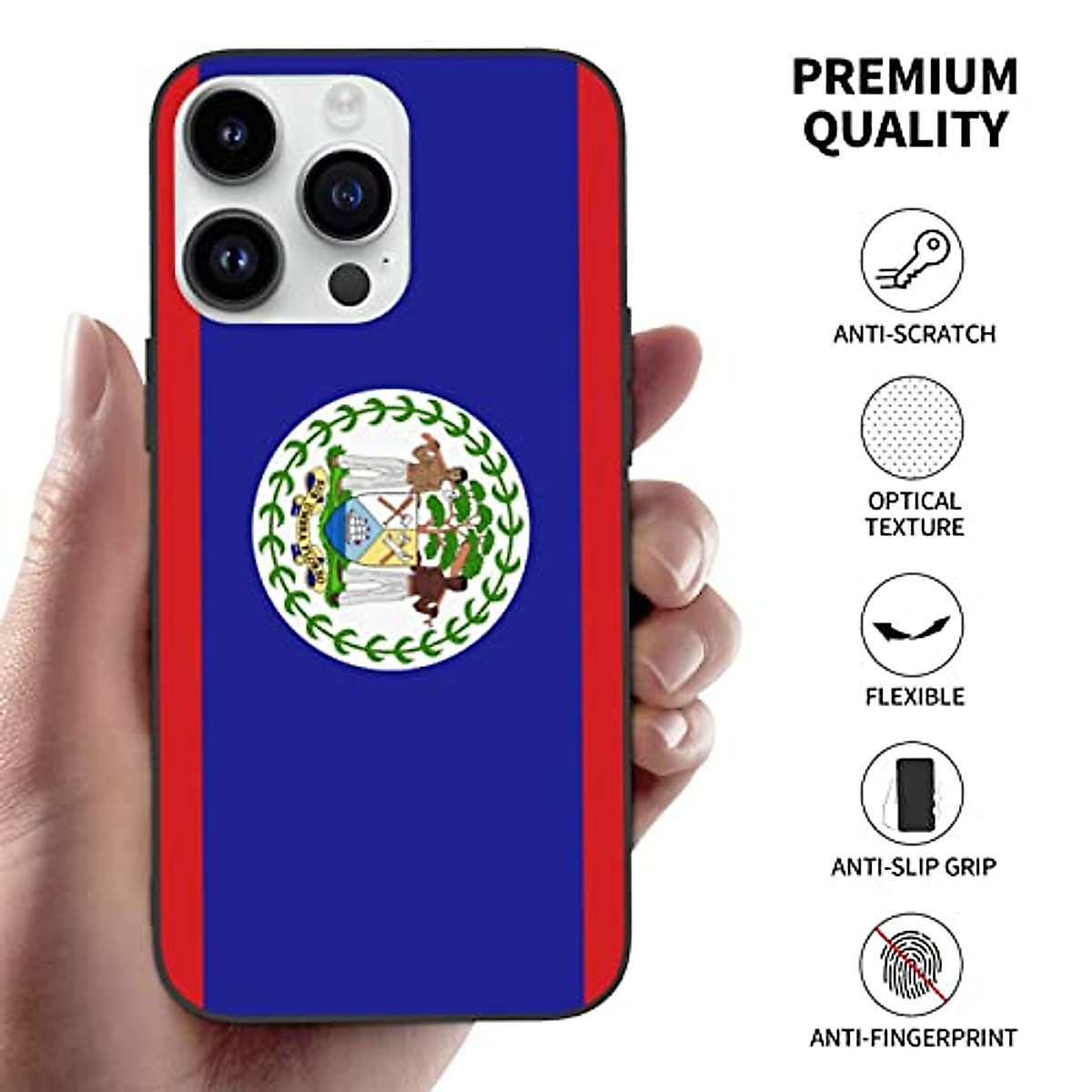 Flag of Belize iPhone 14 Pro Max Phone Case, You Can DIY On A Variety of Patterns White