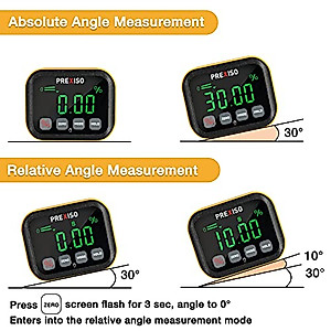 PREXISO Angle Gauge Magnetic, Angle Finder - Digital Level Electronic, Protractor Angle Cube Inclinometer for Woodworking, Table Saw, Construction, Masonry, Machinery, 0-360° Bright Backlit Display