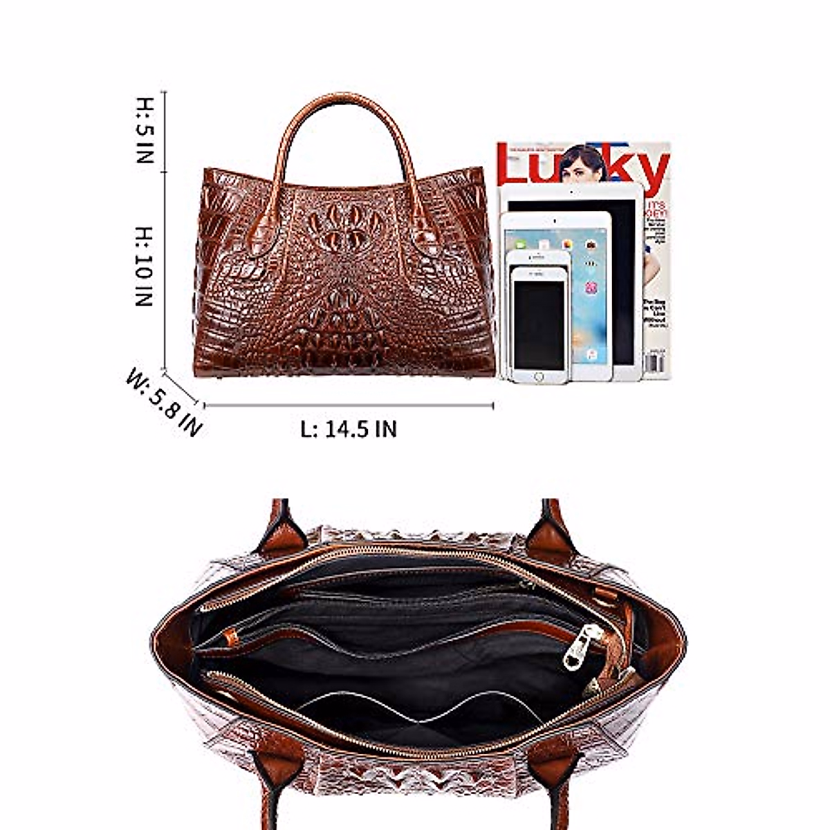 PIJUSHI Women Handbags Crocodile Purse Designer Top Handle Satchel Handbags For Women (5002A, Brown)