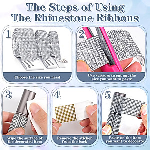 Cludoo 3 Rolls Rhinestone Ribbons, Silver Self Adhesive Rhinestone Strips, Diamond Rhinestone Roll Rhinestone Tape Bling Wrap, Bling Stickers Rhinestones for Crafts Decoration Car DIY Wedding Party