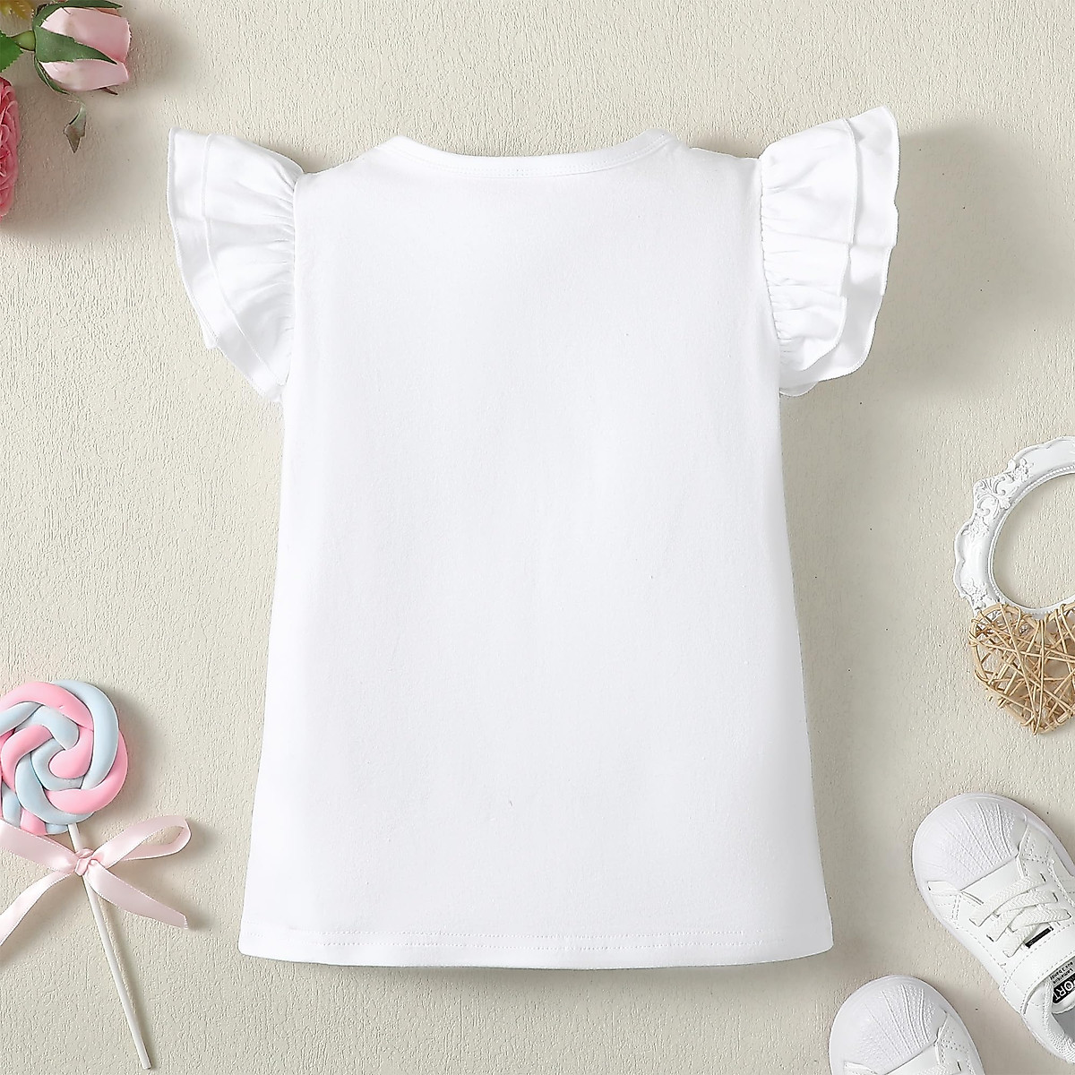 LYSMuch Toddler Baby Girls Ruffle Sleeve Shirt Plain Solid Sleeveless Tshirt Top Blouse Kids Casual Clothes(White, 3-4T)