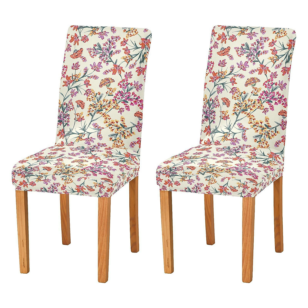 JUNZAN Colourful Blooming Brused Wild Flower Seat Cover 2Pcs Kitchen Chair Seat Covers Foldable Dining Chair Cover for Church Dining Chair