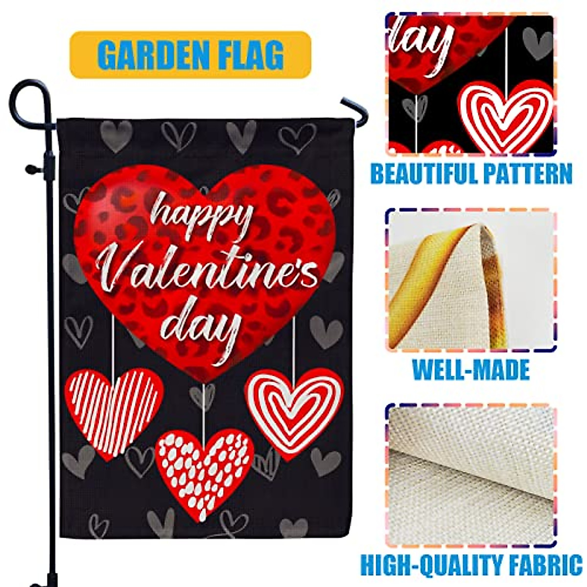 Happy Valentines Day Garden Flag , Heart Flag Burlap 12x18 Inches for Yard Outdoor Outside Hanging Decorations Vertical Flag