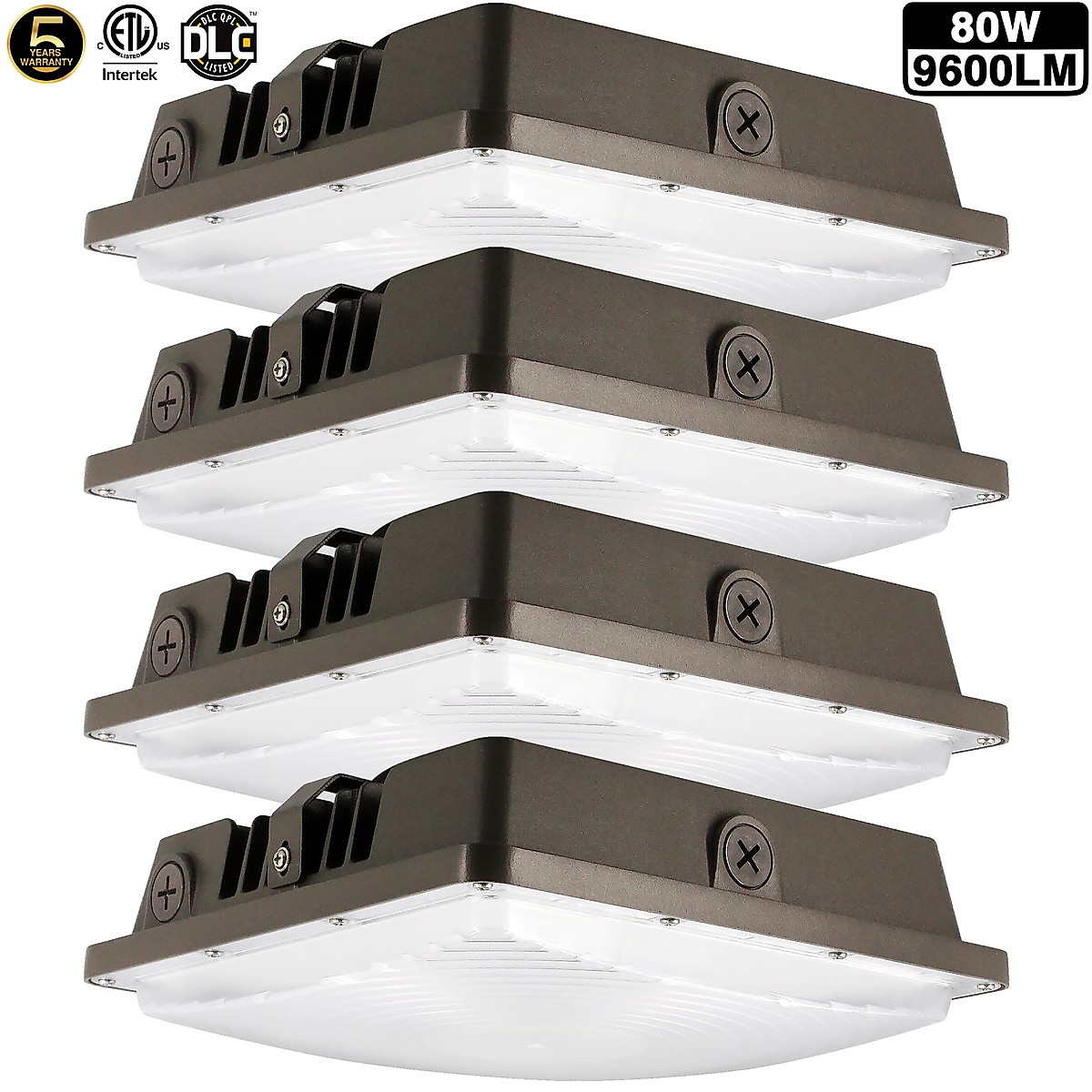 ZJOJO Canopy Lights 80W LED Canopy Lights Outdoor 9600LM 300-600W MH/HPS/HID Equiv Replacement,CETLus-Listed Canopy LED Lights 5000K Daylight White 120VAC,IP65 Waterproof Ceiling Garage Lights