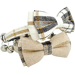KUDES 2 Pack Cat Collars Set, Cat Collar Breakaway with Cute Bow Tie and Bell, Adjustable from 7.5-10.8 Inch, Soft and Comfortable for Kitten and Some Puppies (Beige + Brown)
