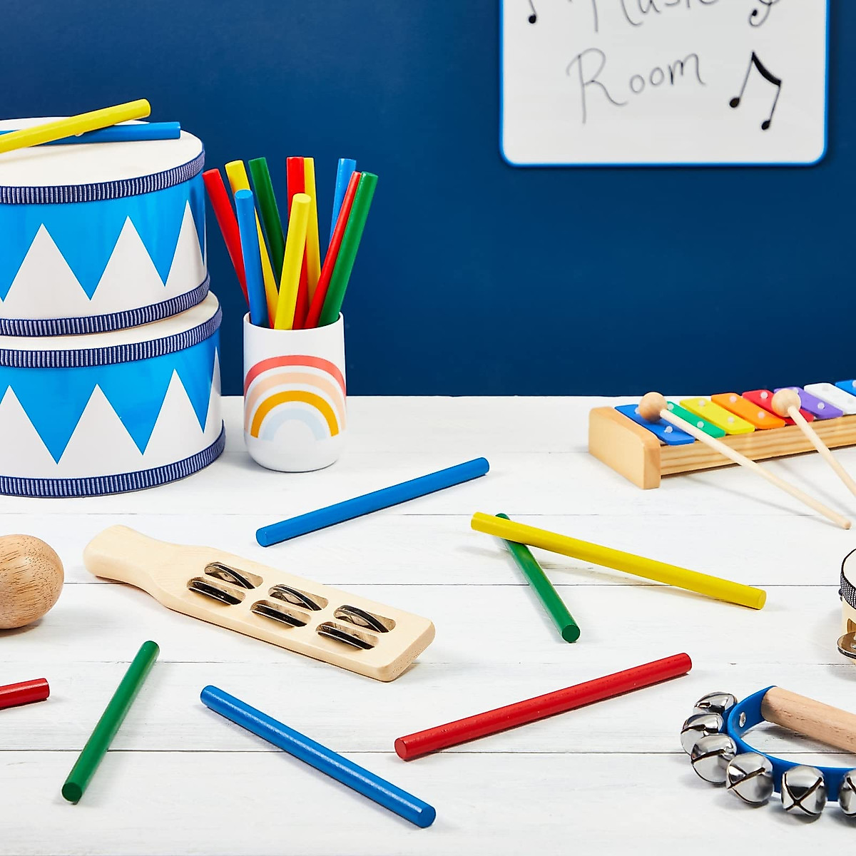 Juvale 24 Pack of Rhythm Sticks for Kids Bulk - 8 inches Wooden Lummi Sticks Music Toys - Classroom Preschool Percussion Instruments (4 Colors)