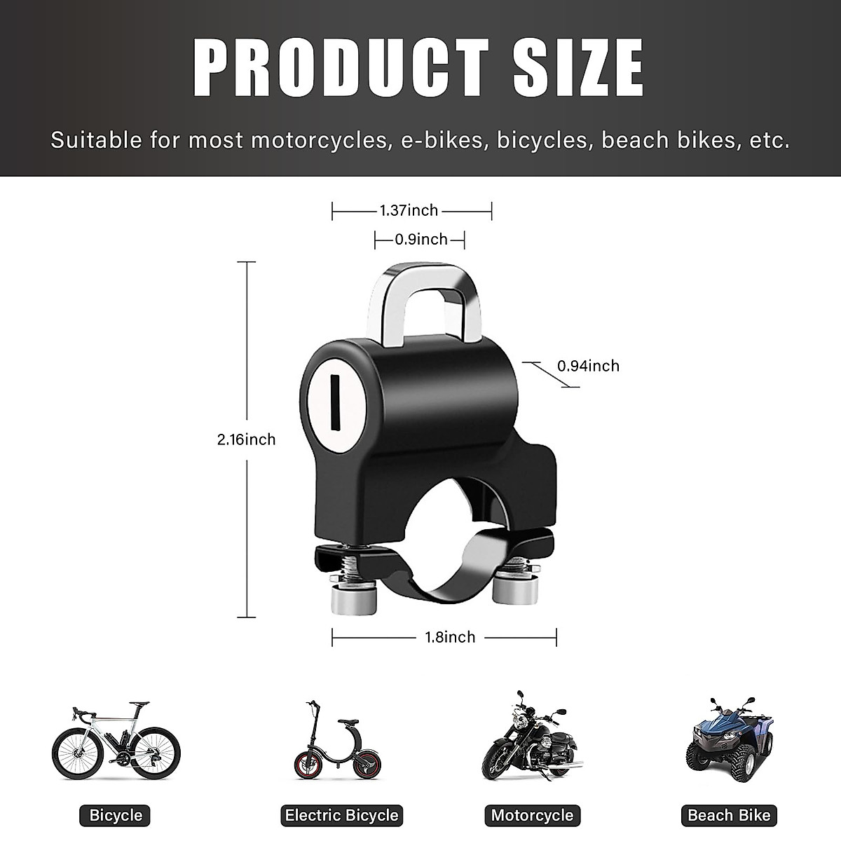 Augeny Motorcycle Helmet Lock Anti-Theft, Metal Tamper-Proof Portable Helmet Safety Lock with 2 Keys, 22-26mm Universal Helmet Accessories for Motorbike Scooter Street Bike (Lock & Black Rope)