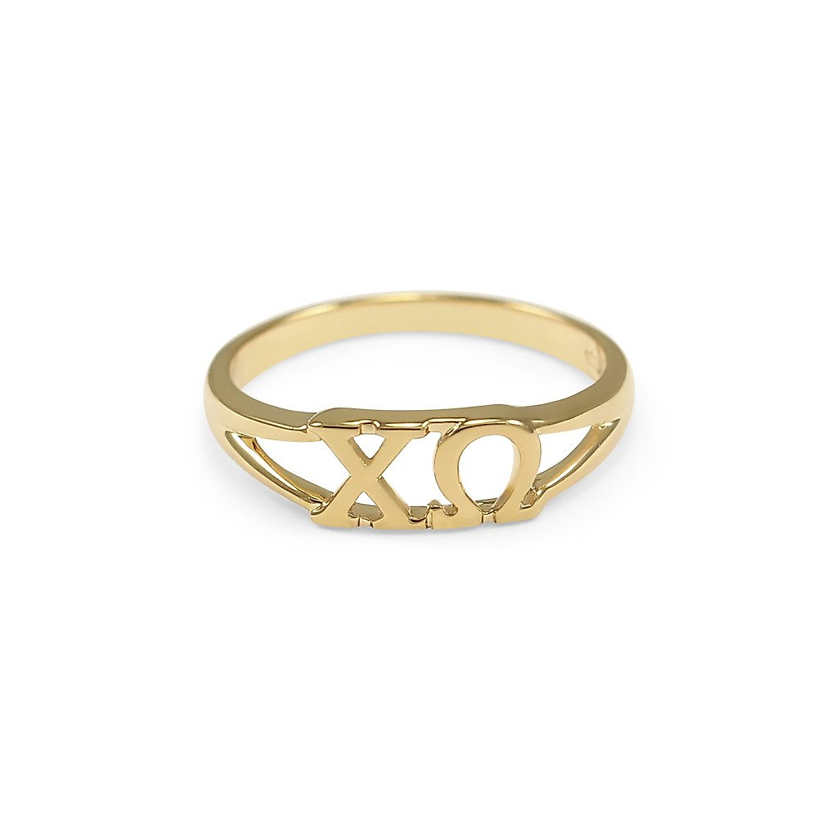 The Collegiate Standard Chi Omega 14k Gold Plated Sorority Ring with Greek letters