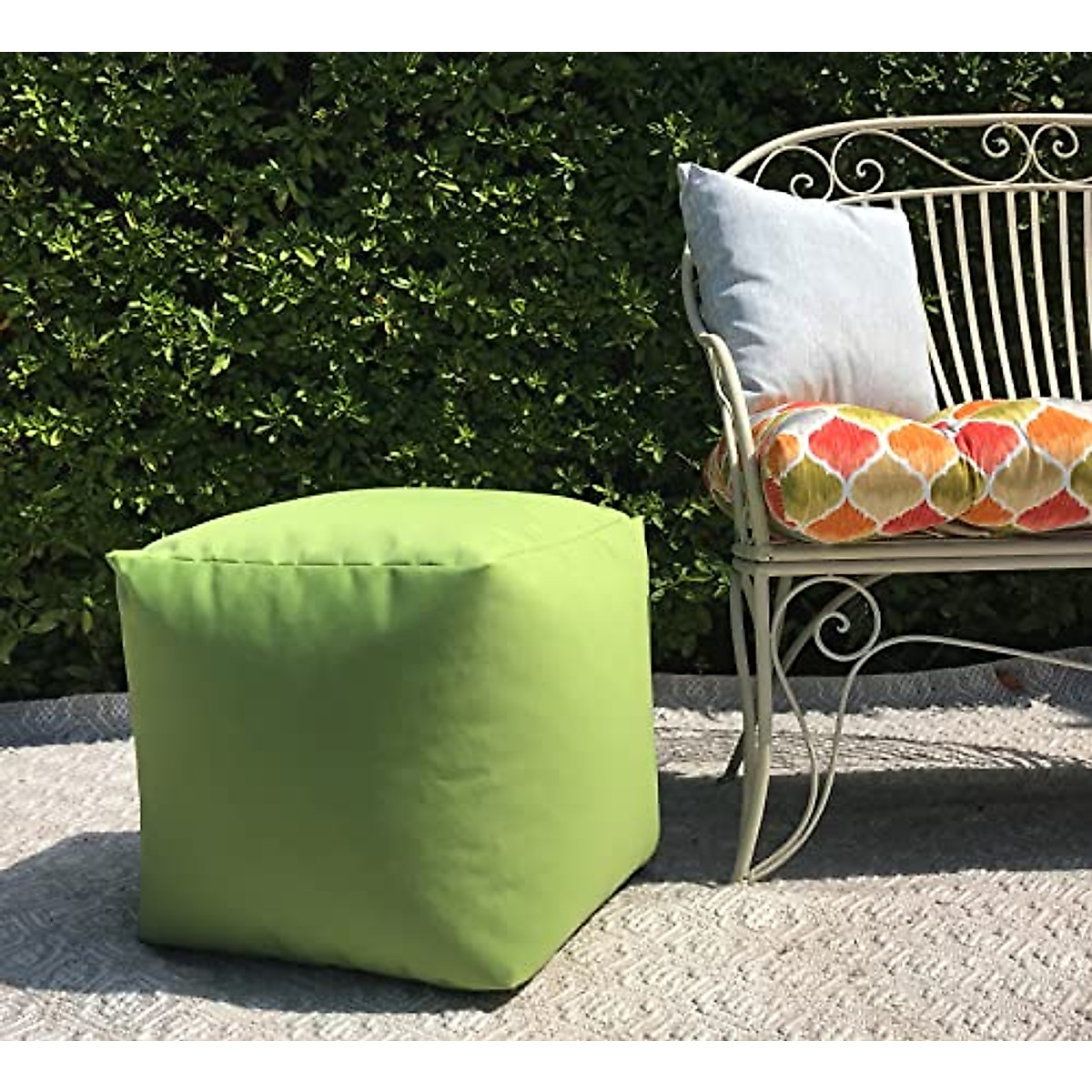 Rulu Ottoman Outdoor/Indoor Sunbrella Bean Bag Pouf 19"x19"x18"H Canvas Gingko, Light Green