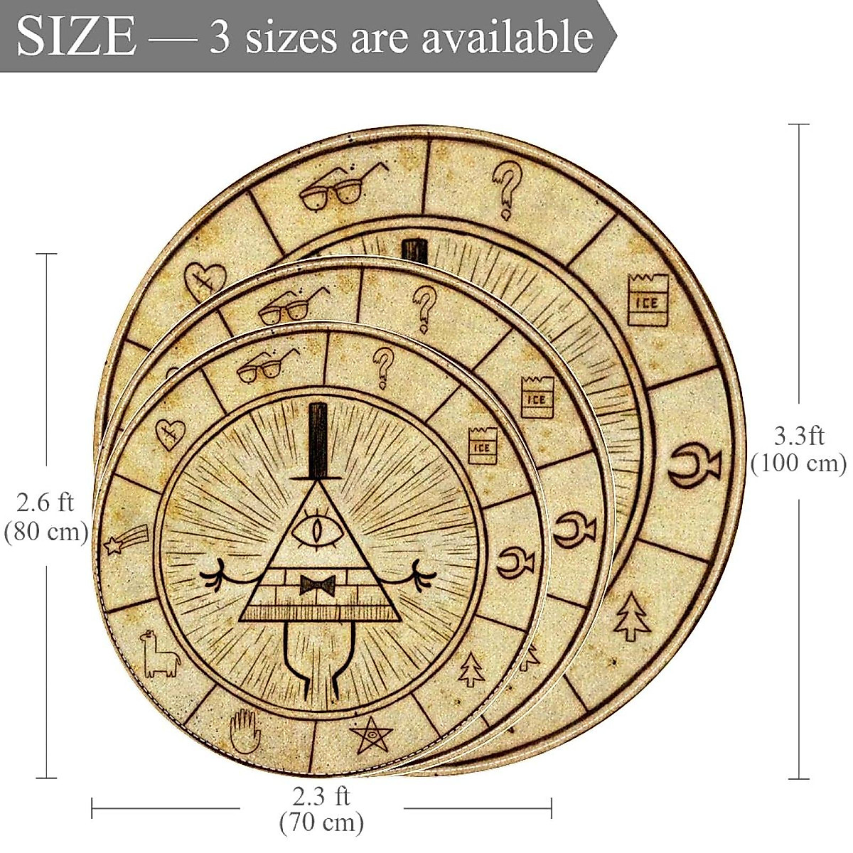 Inhomer Small Area Rugs Bathroom Rugs Bill Cipher Wheel Zodiac Non-Slip Throw Rug Floor Carpet Door Mat for Sofa Bedroom Nursery Decor, (Round - 2.2ft Diameter)