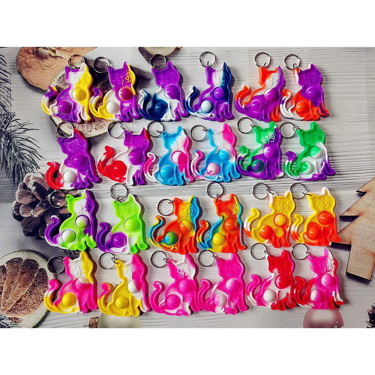 (Students Gift)24 Packs Bulk Small Cat Mini Pop Key chain，Birthday gift Party Favors Supplies,for boy and girl Student award gift