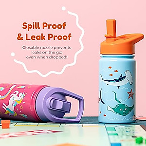 BOZ Kids Water Bottle for School with Straw Lid, Stainless Steel Insulated Water Bottle for Kids, Toddler Water Bottle, Leak Proof Water Bottle for Kids and Toddlers, 14 oz (414ml) (Safari)