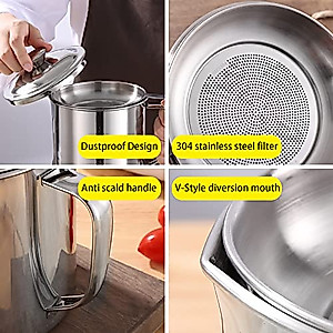 Bacon Grease Container 43.96oz (1.3L) Stainless Steel Food Oil Container with Strainer Can Kitchen Filter Pot Storge Frying Oil Cooking Grease