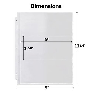 Dunwell Binder Currency Sleeves for Collectors - (25 Pack), Acid-Free 3-Pocket Clear Plastic Currency Pages for Three Ring Binder, Refill Currency Binder Pages for Bills, Banknotes or Coupons