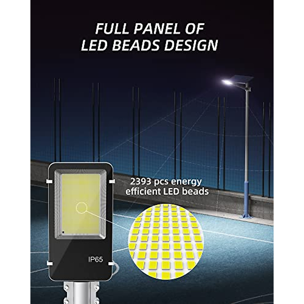 A-ZONE 1500W Solar Street Lights Waterproof, 7000K High Brightness Outdoor Dusk to Dawn, Wide Angle Lamp with Remote Control, for Parking Lot, Yard, Stadium, Plaza