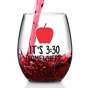 Gtmileo Teacher Wine Glass - It's 3:30 Somewhere 15Oz Stemless Wine Glass - Unique Gifts for Preschool, Elementary, High School Teacher, Professor - Teacher Appreciation Gift