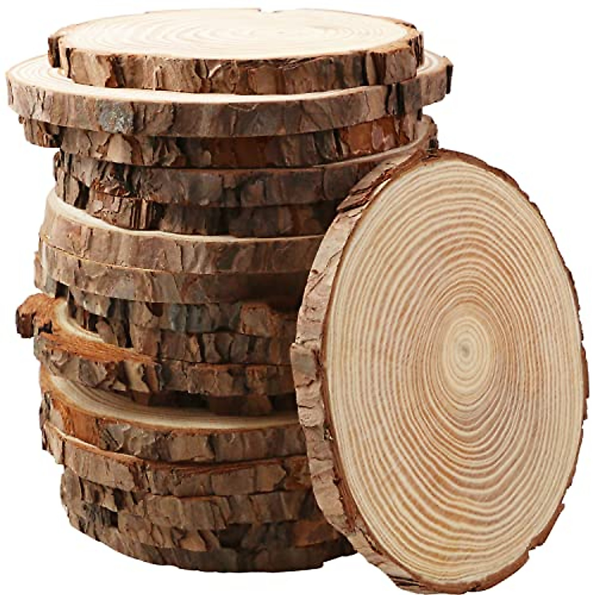 FSWCCK 17 PCS Unfinished Wood Slices for centerpieces 5.1-5.5 Inch,Round Wooden Discs with Tree Bark,Wood Cookies Circles for Crafts Christmas Ornaments,Wood Slice for Rustic Wedding Decoration
