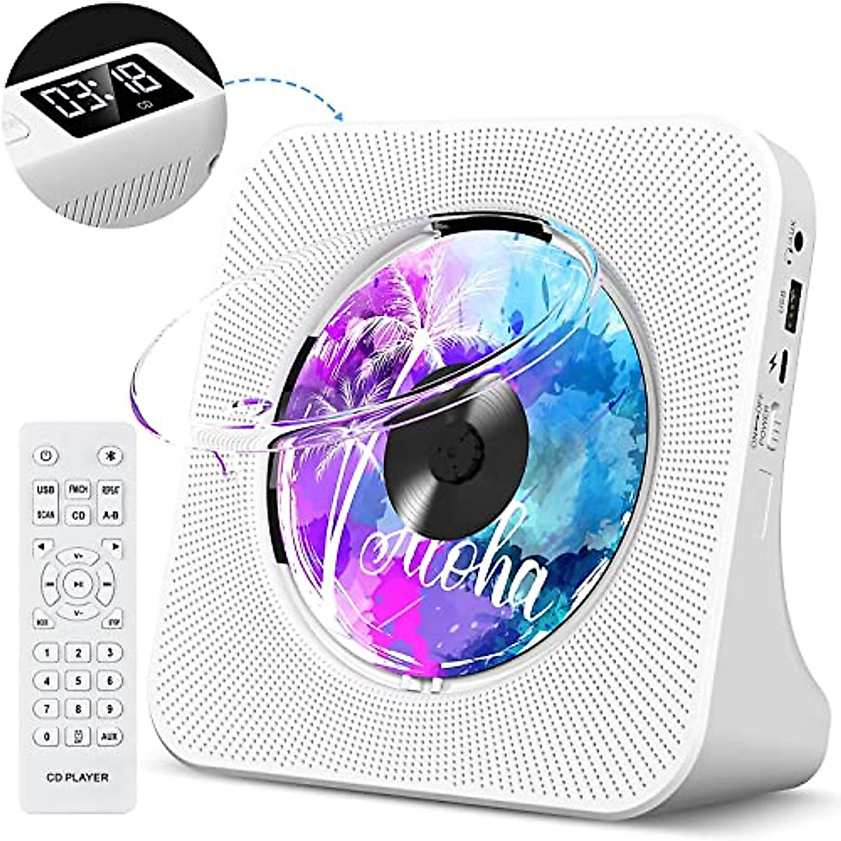 Portable CD Player with Bluetooth, Gueray Desktop CD Music Players for Home Built-in Double HiFi Sound Speakers, Support AUX&USB Headphone Jack, FM Radio Boombox, LCD Screen Display for Kids Gift
