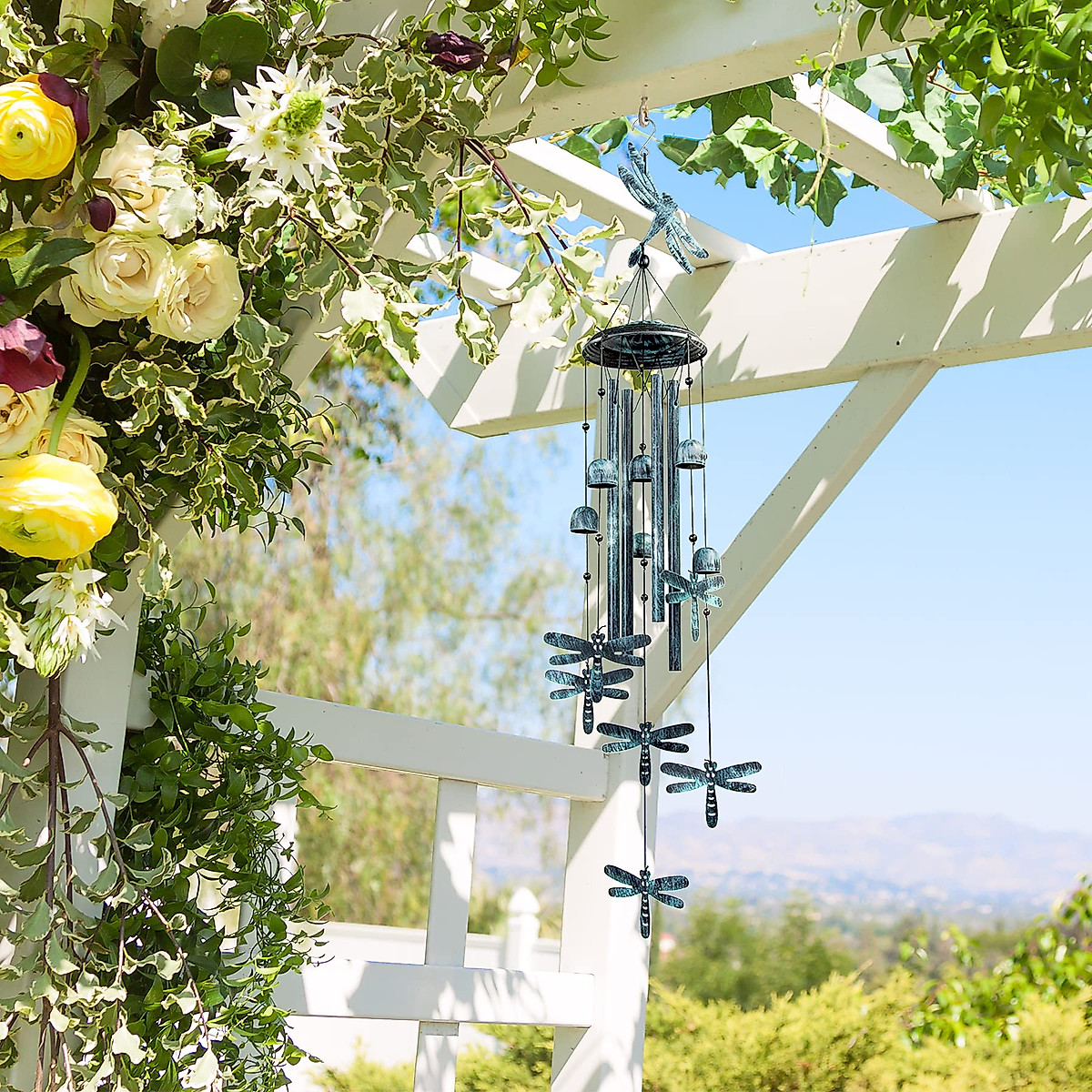 Monsiter QE Outdoors Wind Chimes with 4 Aluminum Tubes - Dragonfly S Hook, Wind Bells Hanging Decorate for Patio, Garden, Backyard or Porch