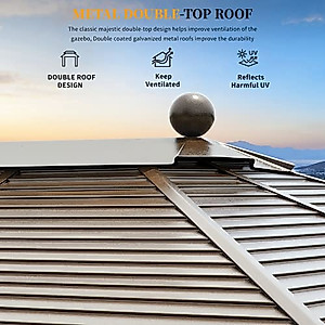 YOLENY 10'x13' Hardtop Gazebo with Galvanized Steel Single Roof, Pergolas Aluminum Frame, Netting and Curtains Included, Metal Outdoor Gazebos for Garden, Patios, Lawns, Parties