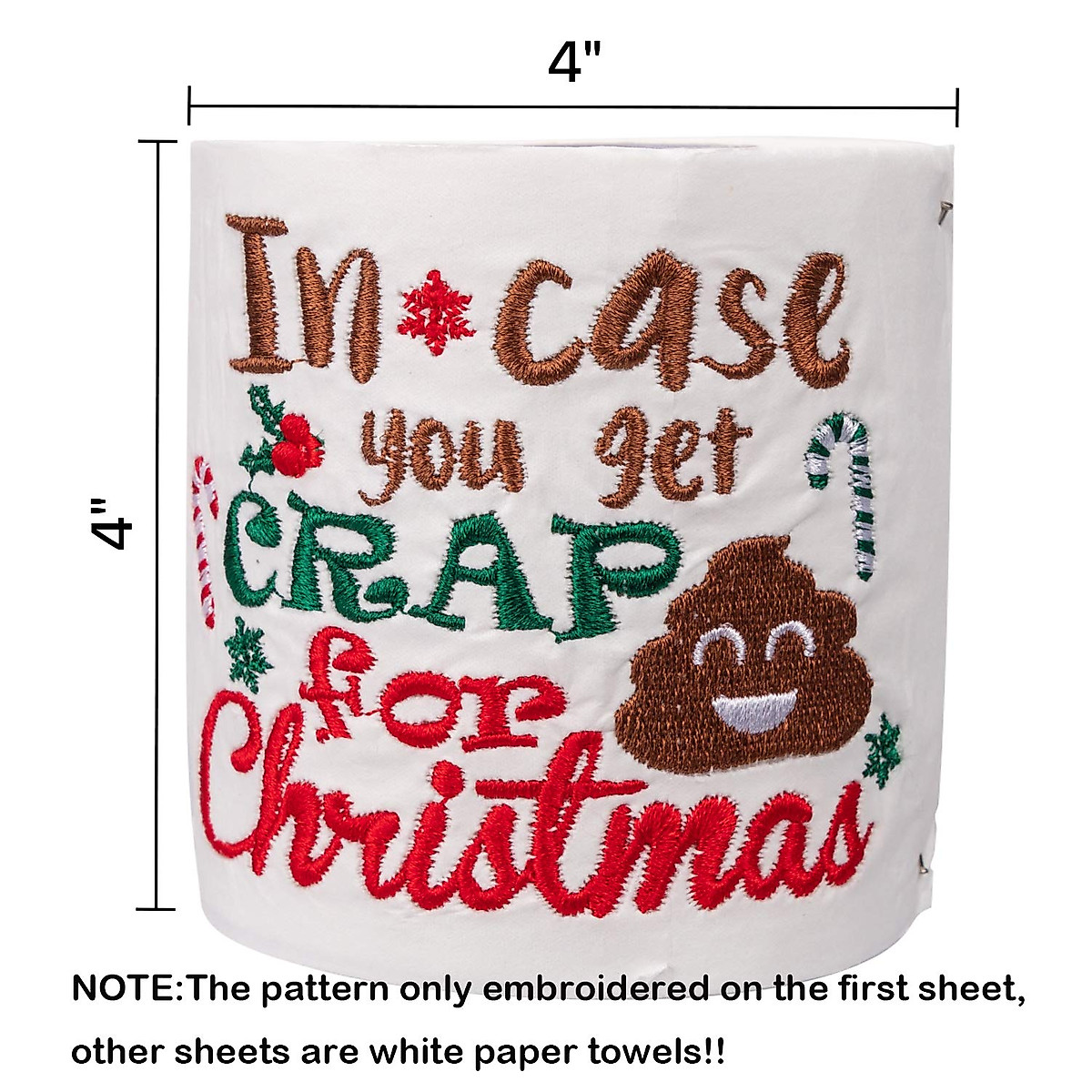 Christmas Embroidered Toilet Paper Decorations - Xmas Party/White Elephant/Gag Gift/Bathroom Decor