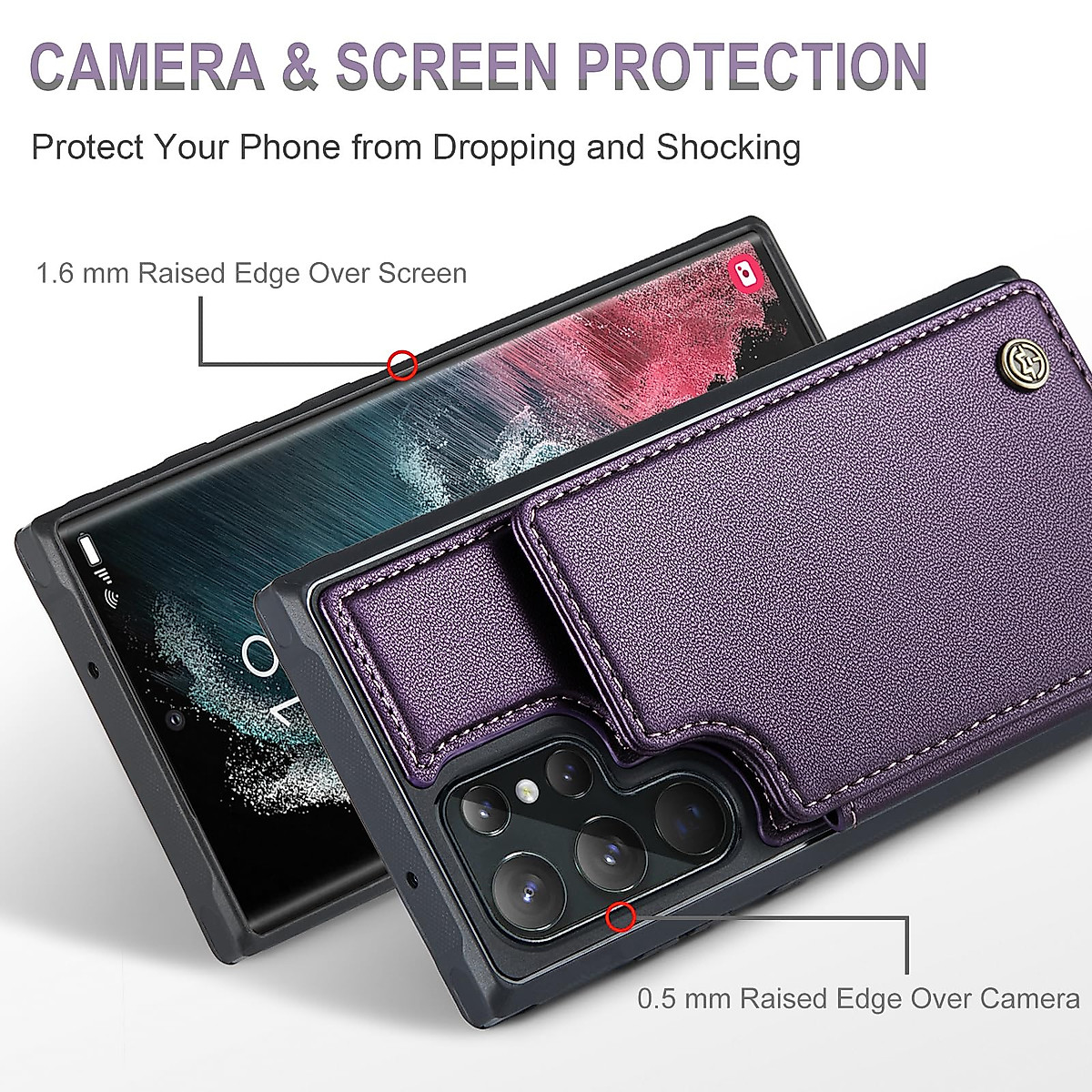 Vinich for Samsung Galaxy S22 Ultra Wallet Case with Card Holder, RFID Blocking Credit Slots Kickstand Shockproof Phone Cover for Women Men, Purple