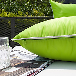 Kevin Textile Patio Furniture Pillows Outdoor Waterproof Pillow Covers with White Piping for Garden Couch, 2 Pieces, 12"x20", Green