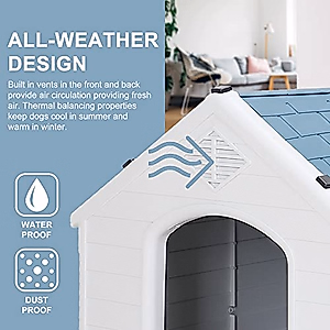 ZENY Plastic Dog House - Waterproof Dog Kennel with Air Vents and Elevated Floor All Weather Indoor Outdoor Insulated Doghouse Puppy Shelter, Easy to Assemble