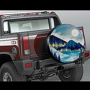 Blue Gold Spare Tire Cover Mountain Tree Star Waterproof Dust-Proof Universal Spare Wheel Tire Covers 15 Inch Fit for RV Travel Trailer Jeep SUV Truck Rav4 Campers Motorhome Rvs Camper Accessories