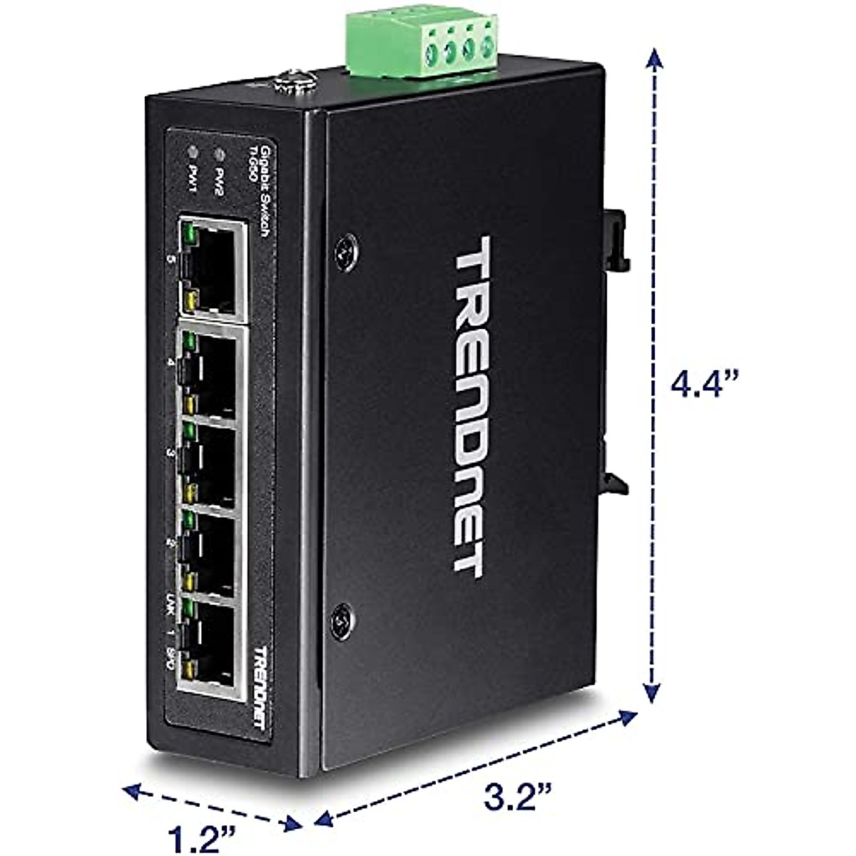 TRENDnet 5-Port Hardened Industrial Gigabit DIN-Rail Switch, 10 Gbps Switching Capacity, IP30 Rated Network Switch (-40 to 167 ºF), DIN-Rail and Wall Mounts Included, Lifetime Protection,Black,TI-G50