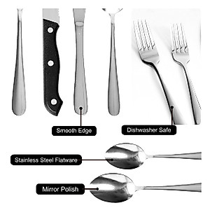 Silverware Set, QOUTIQUE 48 Piece Stainless Steel Flatware, Service for 8 Cutlery Set Utensils, for Home Kitchen Restaurant, Include Knives Spoons Forks Steak Knives, Mirror Polished, Dishwasher Safe