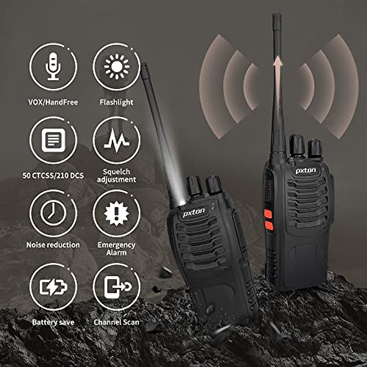 pxton PX-8S-01 walkie talkies for Adults with Upgraded Headset,Handheld Portable Two Way radios Long Range Include Rechargeable walkie Talkie Li-ion Battery and USB Charger（2 Pack）