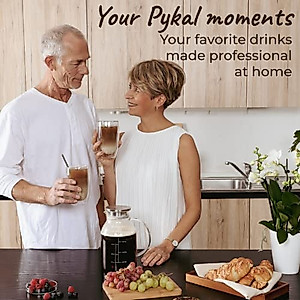 Pykal Glass Water Pitcher with Lid - 68 Oz - Heat Resistant Iced Tea or Coffee Jug with Handle and Lid - Borosilicate Pitchers for Hot or Cold Liquids - w/Free Brush