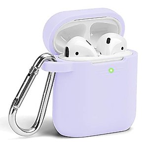 GMYLE Airpods Case Cover with Keychain, [Front LED Visible] Silicone Full Protective Wireless Charging Airpods Case Cover Skin Accessories kit Set Compatible for Apple AirPods 2 & 1 – Lavender Purple