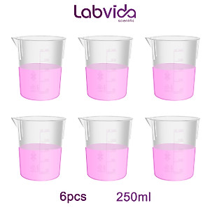 Labvida 6pcs of Stackable Plastic Beakers, Vol.250ml, PP Material, with Molded Graduation, LVB002