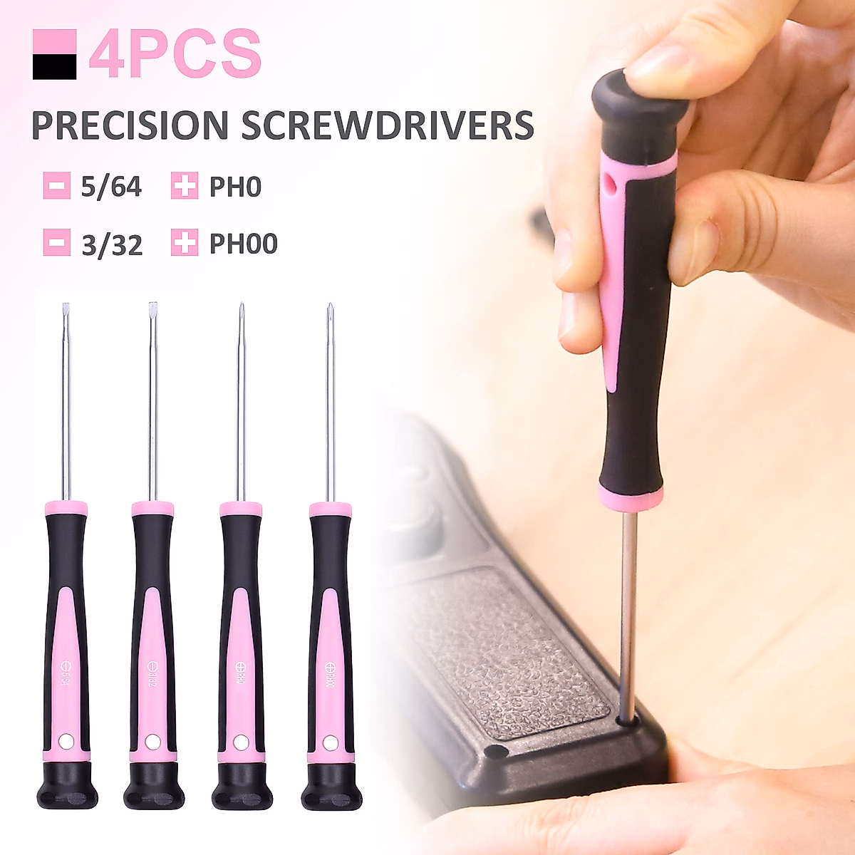 FASTPRO 21-Piece Magnetic Screwdrivers Set with Organizer Rack, Slotted Phillips Screwdrivers and Precision Screwdrivers, Repair Tool Kit for Women, Pink