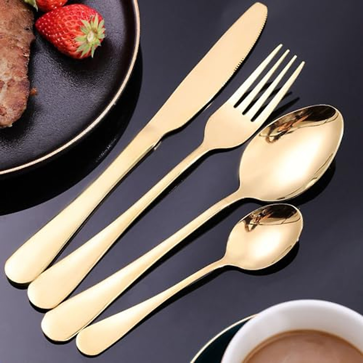 LOOKATHOT Superior 1810 Silverware Set, 24-Piece Stainless Steel Flatware Set Service for 6,Tableware Cutlery Set for Home and Restaurant, Mirror Polish, Dishwasher Safe