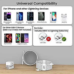 10FT iPhone 14 13 12 Fast Charger - [Apple MFi Certified] - 2-Pack 20W USB C Wall Charger Block with 2X Long Type-C to Lightning Cable for iPhone 14 Pro Max/14 Pro/13 Pro Max/13 Pro/12 Mini/11/X,iPad