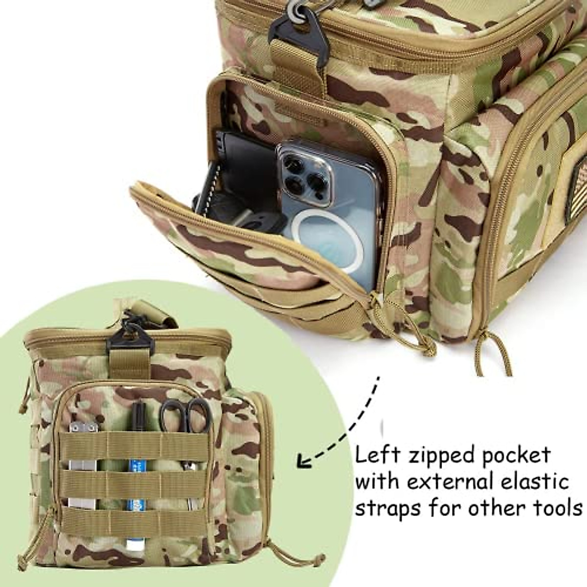 HEMEKUNST Tactical Lunch Bag for Men Insulated Lunch Box Leakproof Large Capacity with MOLLE Water Bottle Pouch and Adjustable Shoulder Starp Lunchbox for Work Picnic（Green）