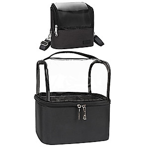 Makeup Brush Case Makeup Brush Organizer Bag Travel Stand-up Makeup Cup Professional Cosmetic Bags Artist Storage Bag with Adjustable Dividers Flip-Top Makeup Brush Holder (Black)