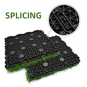 Artificial Grass Turf Tile, Interlocking Grass Rug, 1*1FT, 1.5 Inches Grass Turf Tiles for Outdoor Balcony,Patio,Garden Potty-Pads ,and Indoor Flooring Decor etc （8 Pack）