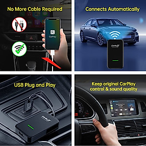 Citreal Wireless CarPlay Adapter Compatible with Factory Wired CarPlay for iPhone 6 to13 Pro MAX, Plug&Play Easy Setup Wireless Adapter Dongle Convert Wired to Wireless car Play Black CPC200-U2W Plus