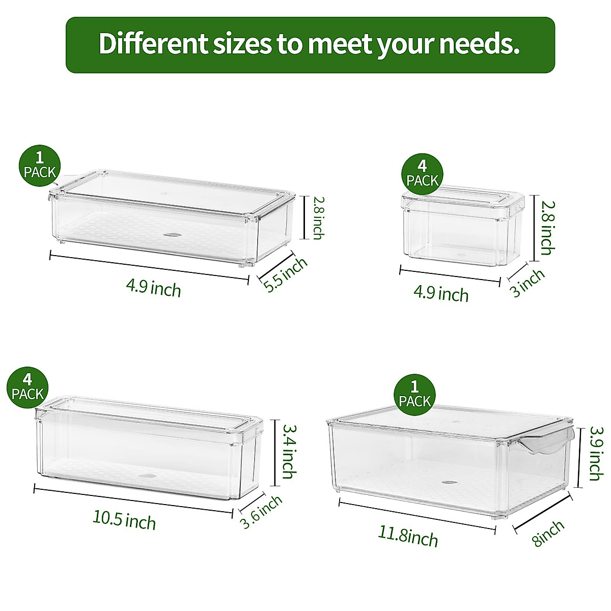 Yustuf 10-pack Stackable Refrigerator Organizer Bins with 6 Liners, Fridge Organizers and Storage Clear with Lids Plastic Fruit Vegetable Storage Containers with 5pcs Sealing Clips