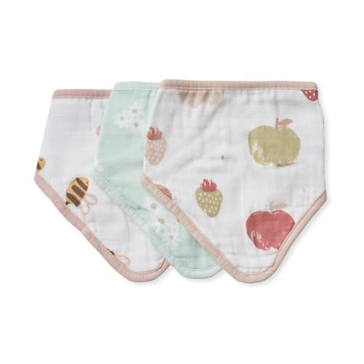 Nightingale Baby Bandana Bibs - Absorbent, Soft, Hypoallergenic Bamboo Muslin Drool Cloths - Cute Drooling Bibs for Boys and Girls (Bee/Fruit/Daisy)