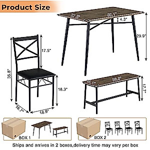 VINGLI 55in Modern Dining Table Set for 6, Rectangular Kitchen Dining Table, Bench, 6 Piece Wooden Dinner Table Set with Upholstered Chairs for Kitchen, Dining Room, Apartment - Rustic Brown