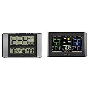 La Crosse Technology 513-1417AL-INT Atomic Clock w Outdoor Temp, Grey/Black & C85845-INT Weather Station, Black