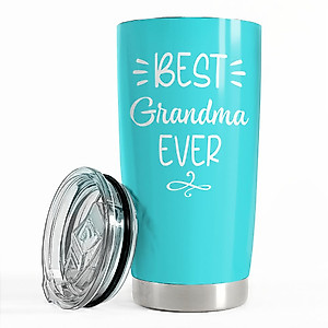 SANDJEST Best Grandma Ever Tumbler Gift for Nana from Grandkids - 20oz Mint Insulated Stainless Steel Travel Mug Granny Christmas, Birthday, Mother's Day Gifts for Nana, Gigi from Grandchildren